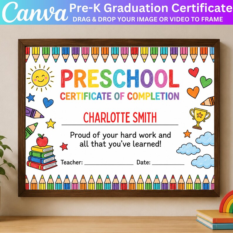 Editable Pre-k Certificate Template, Preschool Certificate of ...