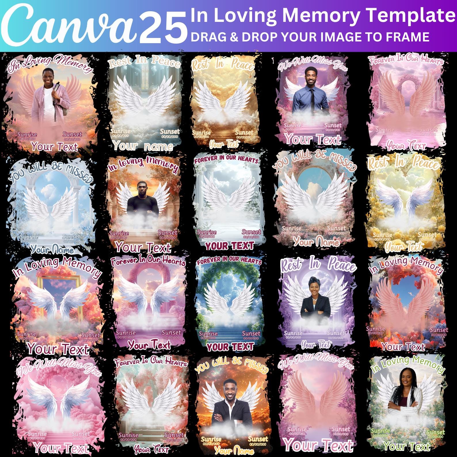 25 in Loving Memory Editable Bundle, Heaven Background Canva Designs ...
