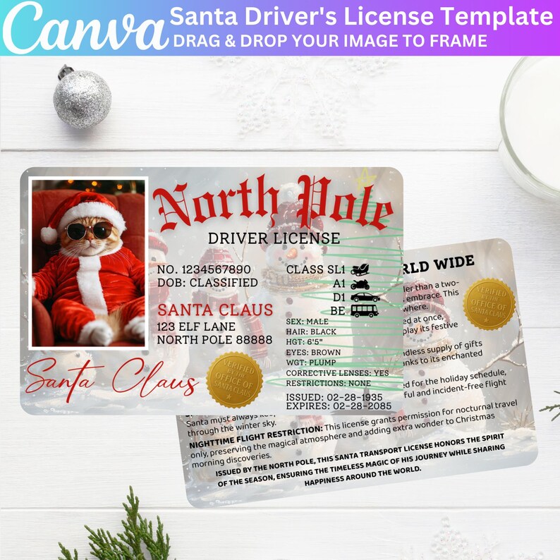 Santa Driver's License Printable, Canva Editable Santa Driver's License ...