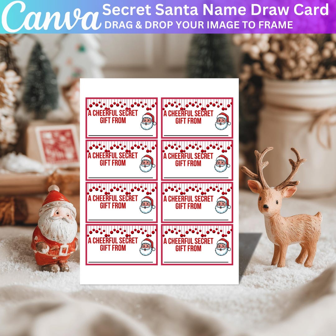 Editable Secret Santa Name Draw Cards, Secret Santa Office Party Cards ...