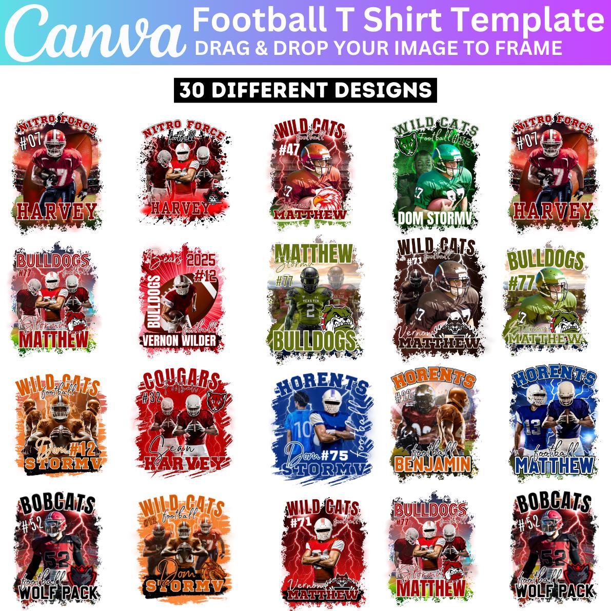 30 Football T Shirt Canva Editable Template Bundle, Custom Football ...
