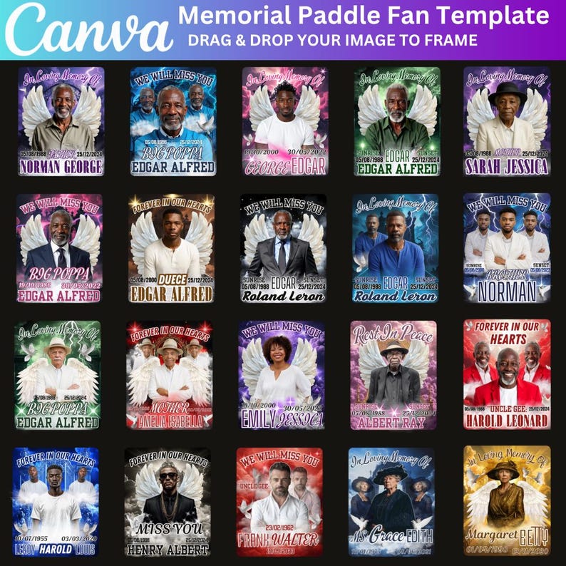 In Loving Memory Fan Editable Canva Template Bundle, Memorial Fan ...