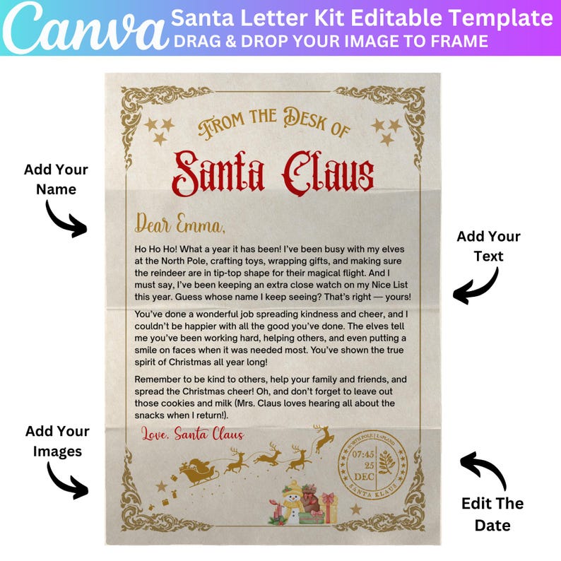 EDITABLE Santa Letter Kit, Nice List Certificate & Envelopes Printable ...