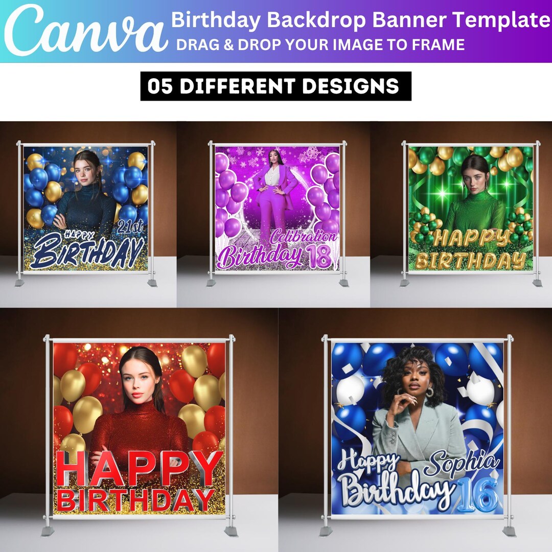 05 Editable Birthday Backdrop Template, Birthday Banner Canva Template ...