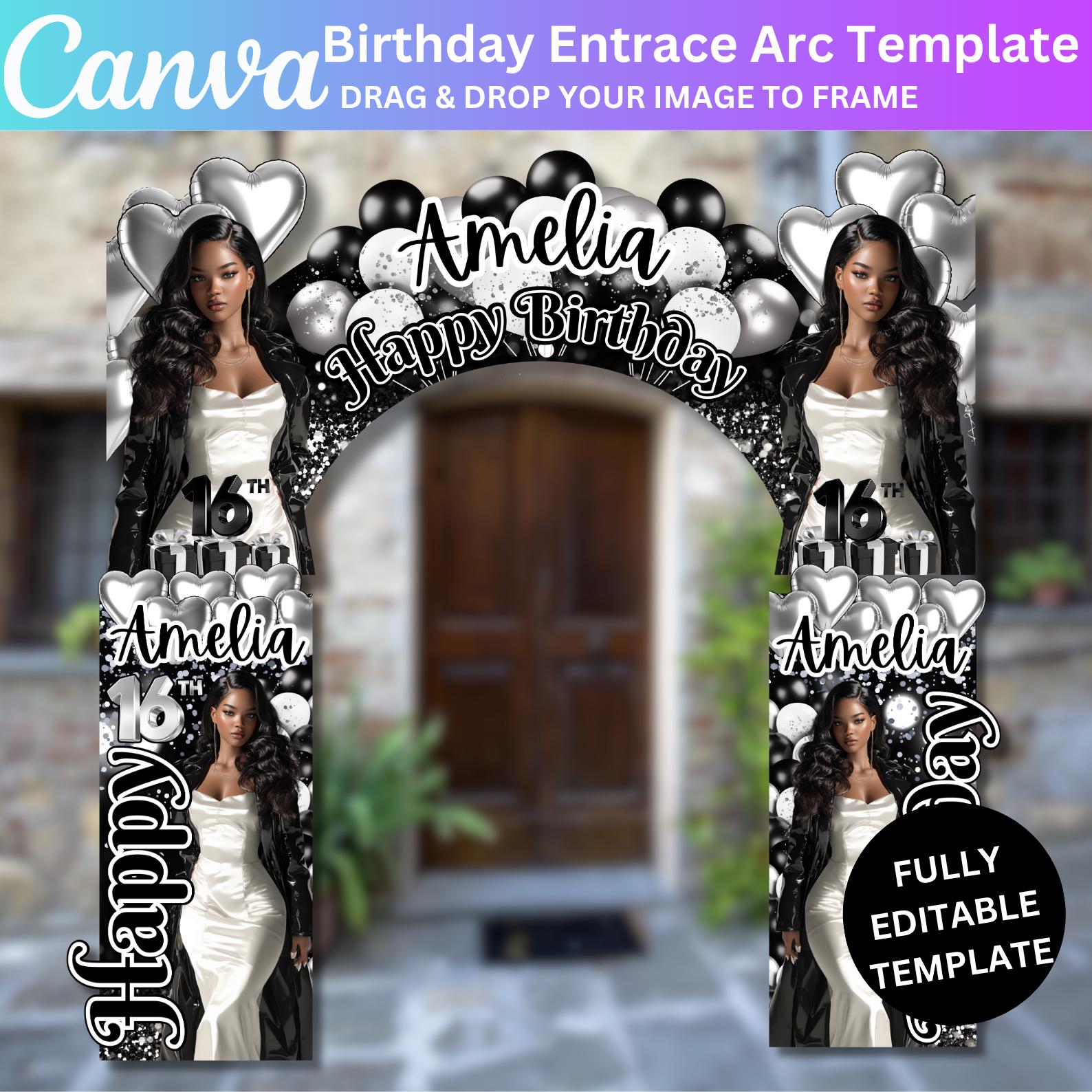 Birthday Entrance Arch Bundle, Canva Editable Entrance Arch Designs ...
