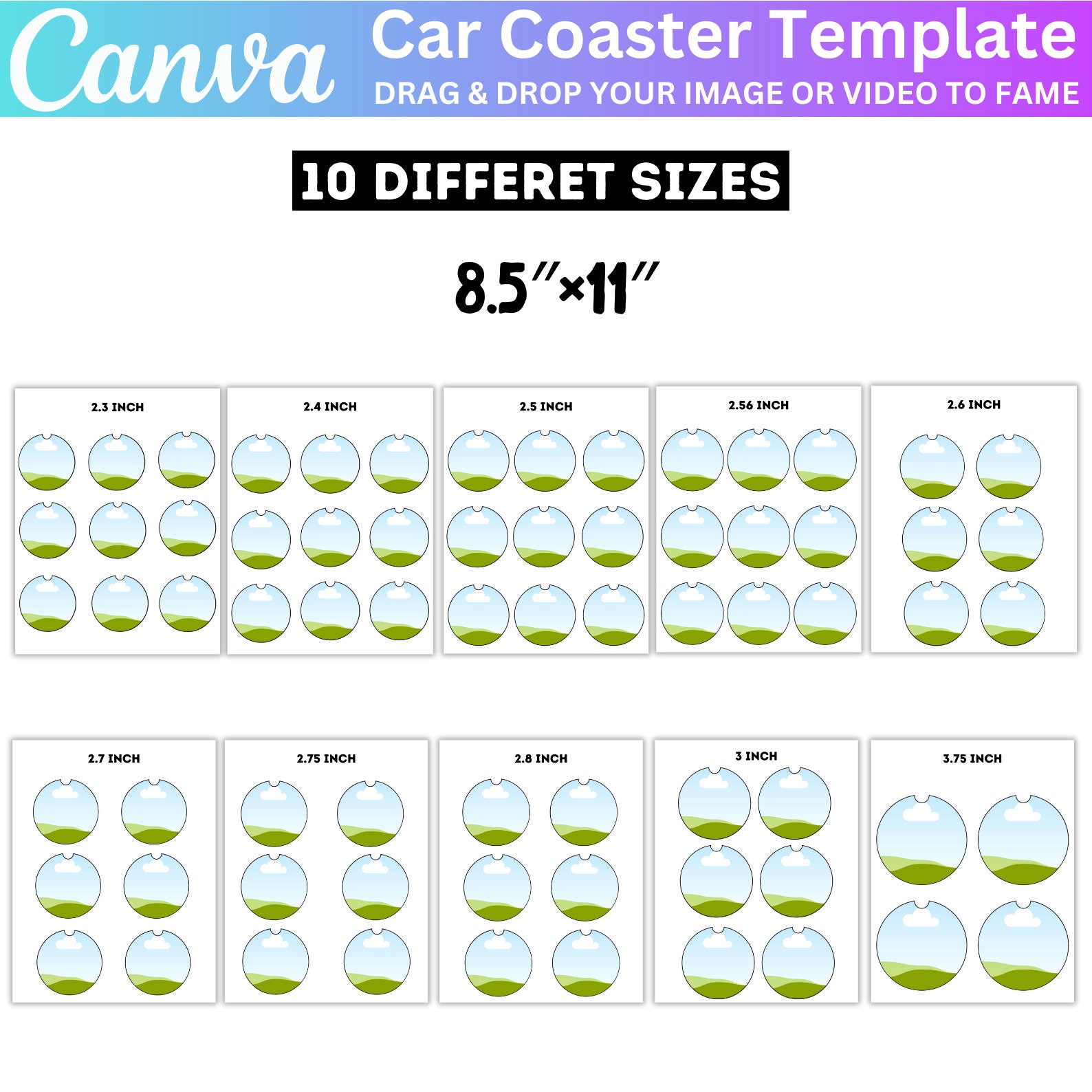 Car Coaster Template Bundle, Car Cup Coaster Template, Car Canva ...