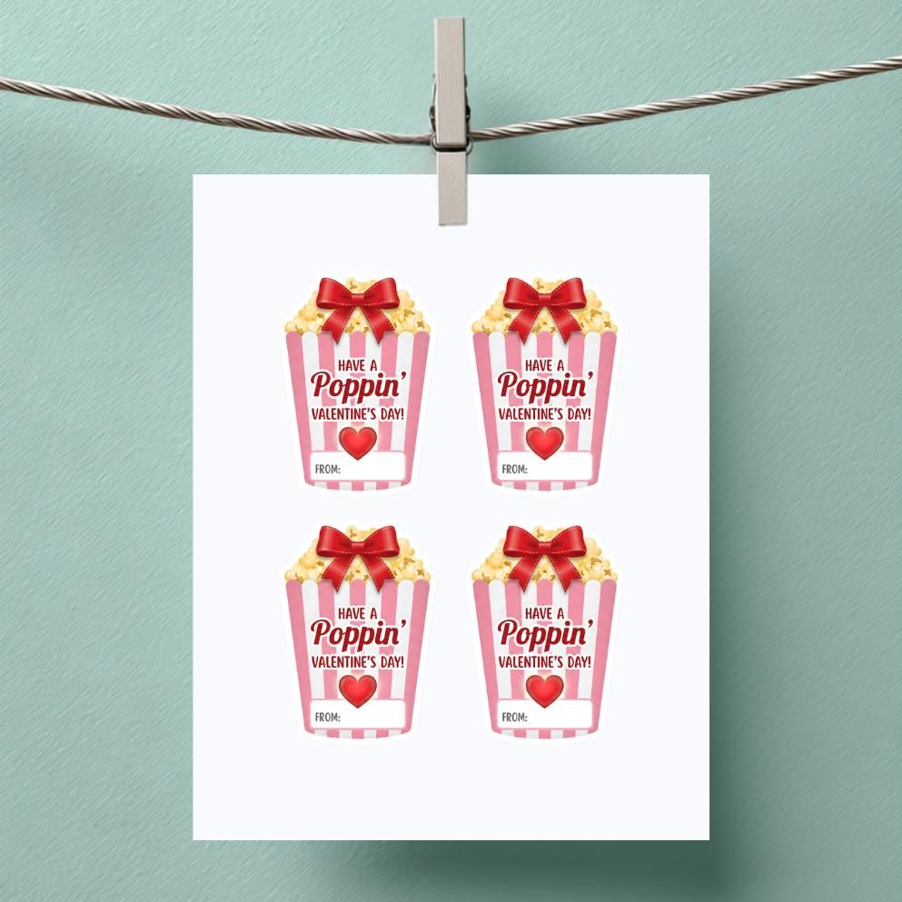 08 Printable Popcorn Valentine Labels, Classroom Valentines Treat Tags ...