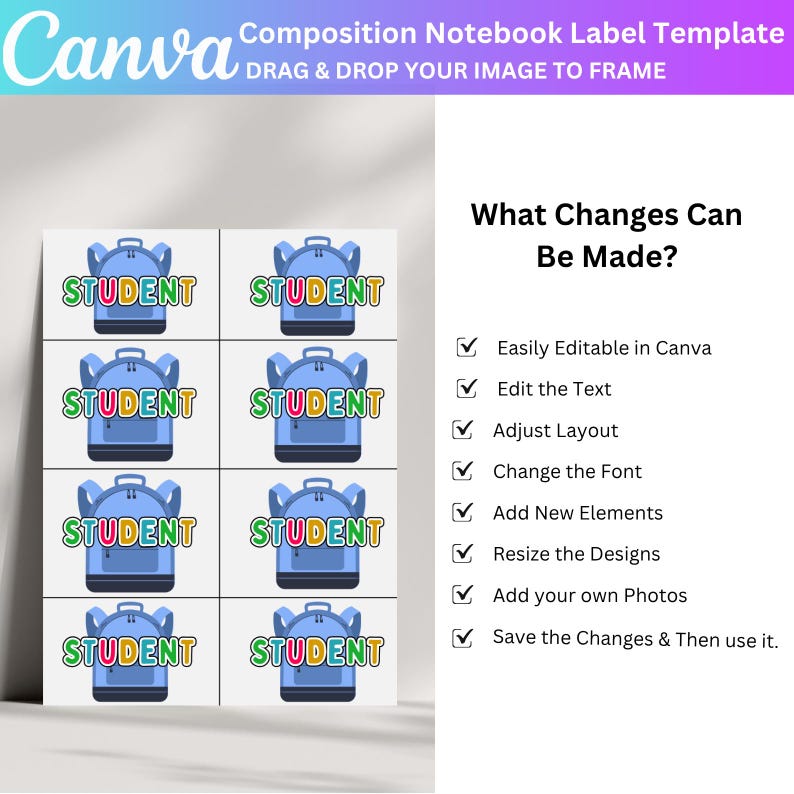 Student Name Labels and Composition Notebook Classroom Decor Template ...