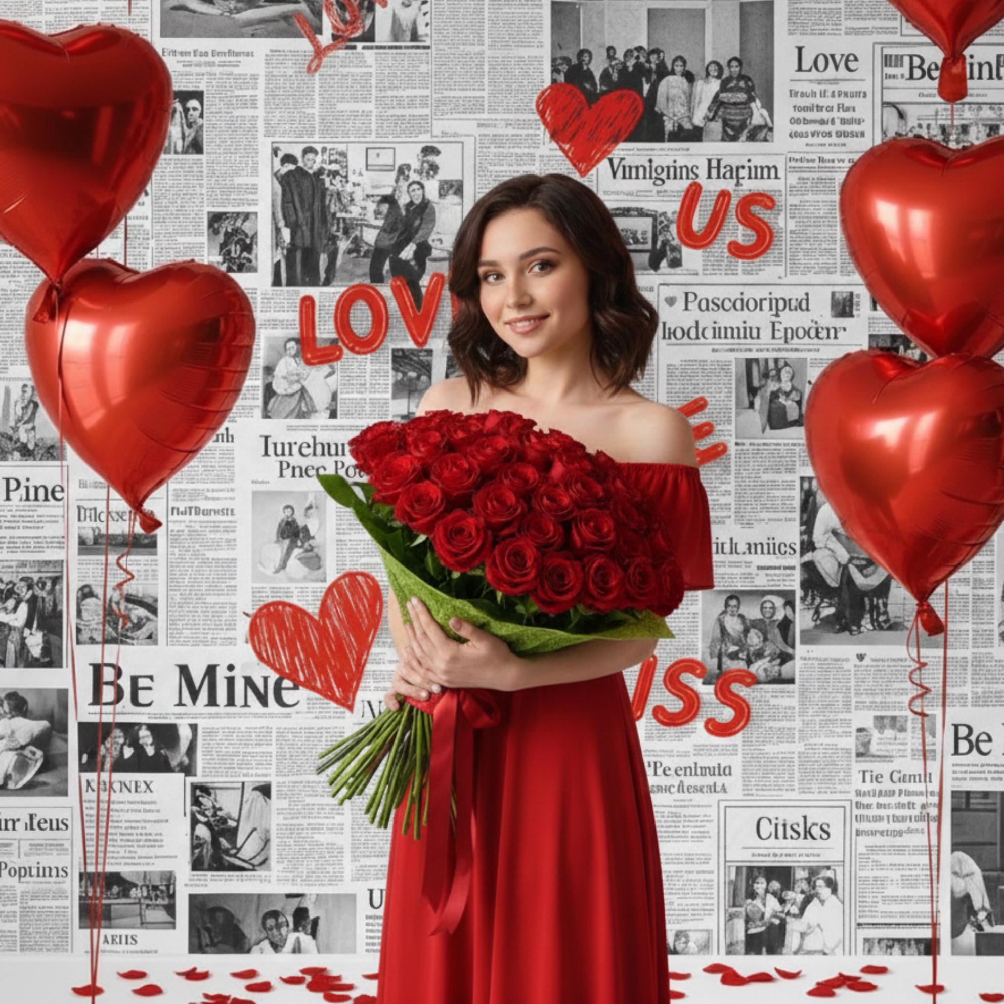 04 Valentine Newspaper Backdrop PNG Designs, Floating Heart Balloon ...