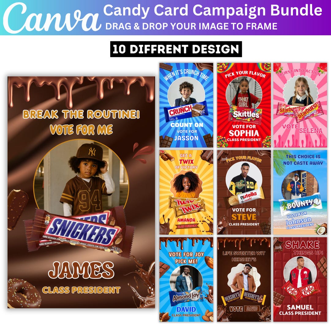 10 Candy Card Campaign Bundle, Canva Editable Candy Tags Election ...
