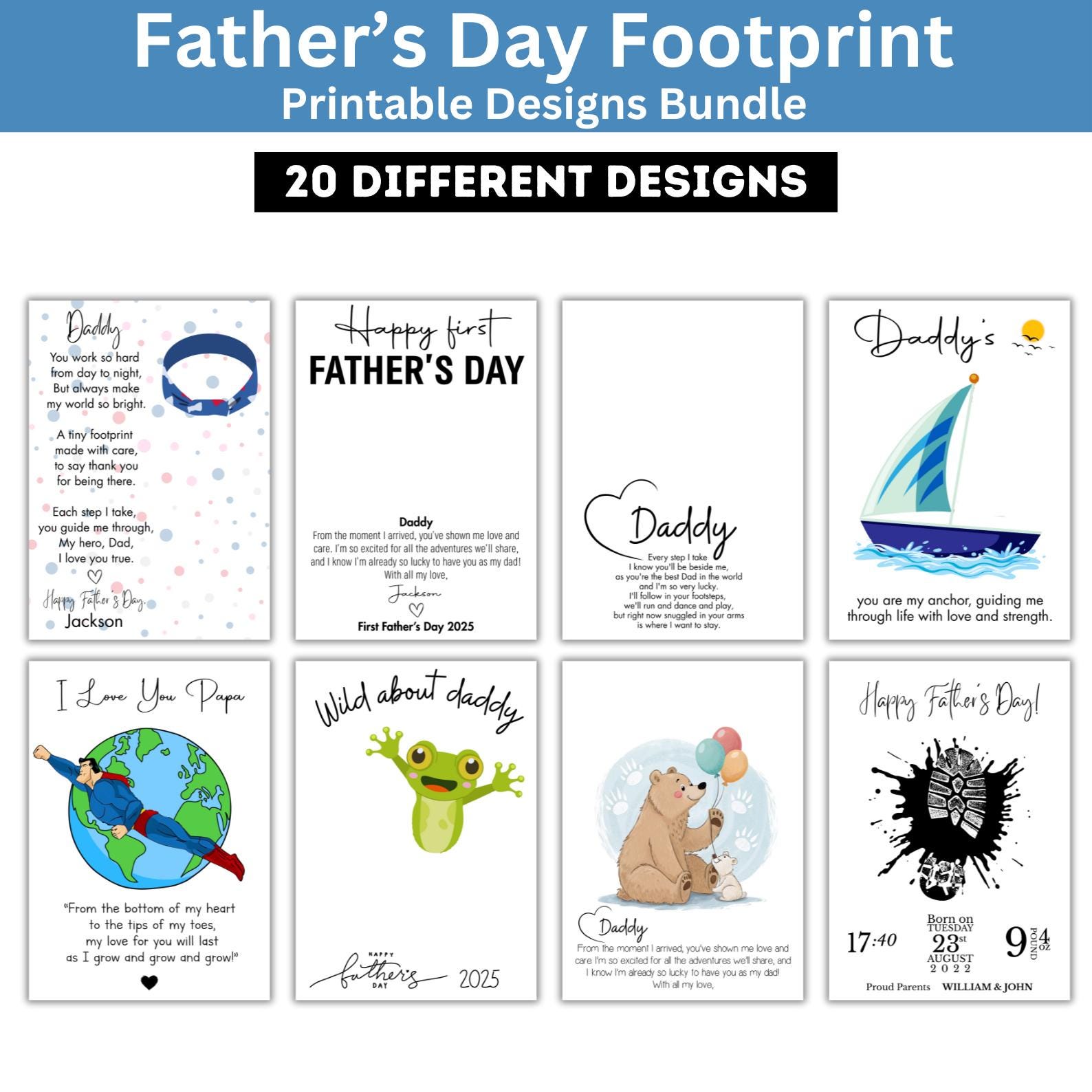 Fathers Day Footprint Craft Bundle, Dad Footprint Fingerprint Printable ...