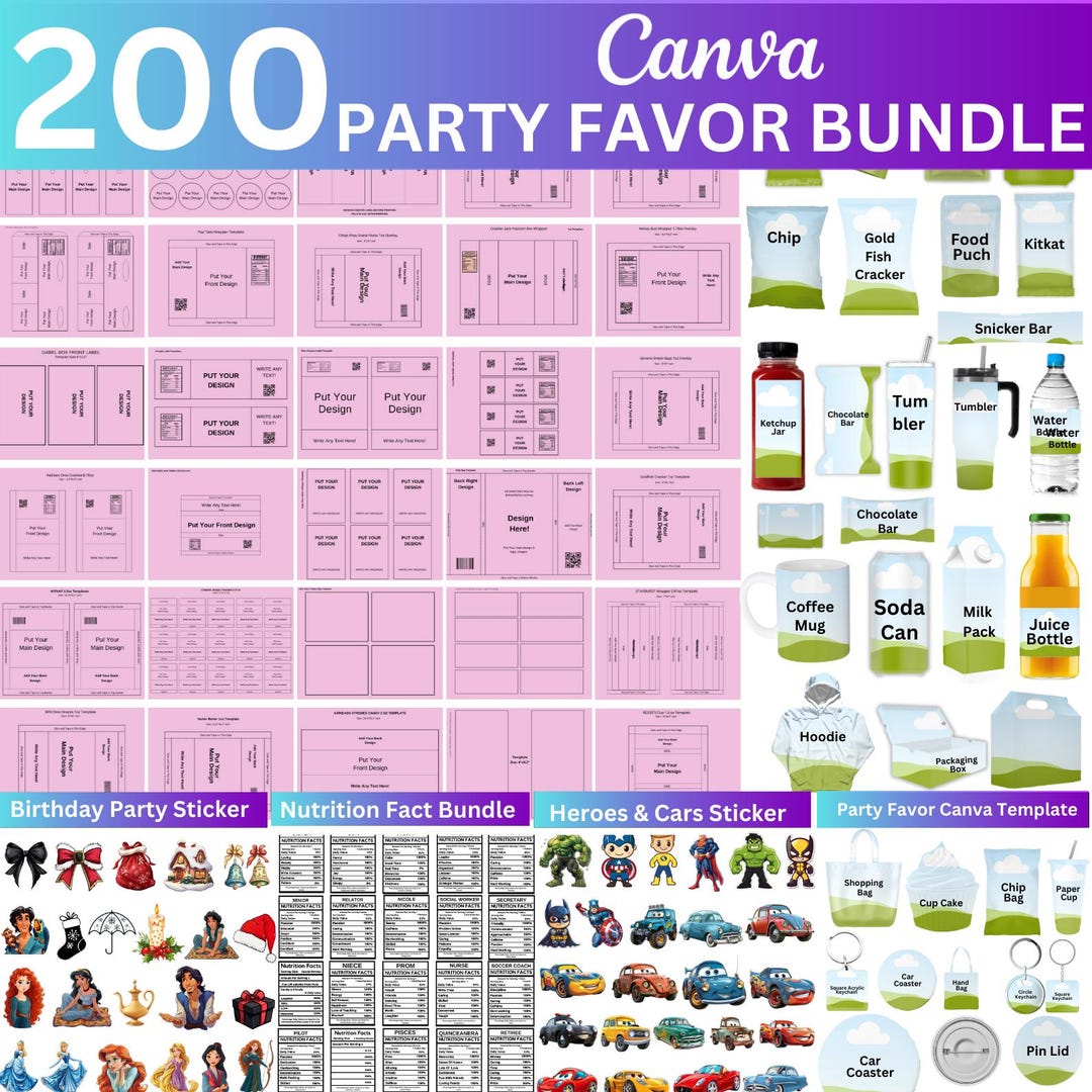 200+ Party Favor Template Bundle, Canva Editable Party Favor, Chip Bag ...