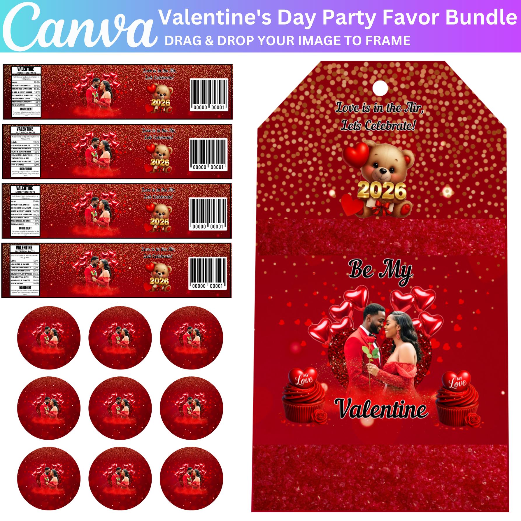 Valentine's Day Party Favor Bundle, Canva Editable Valentine’s Theme ...