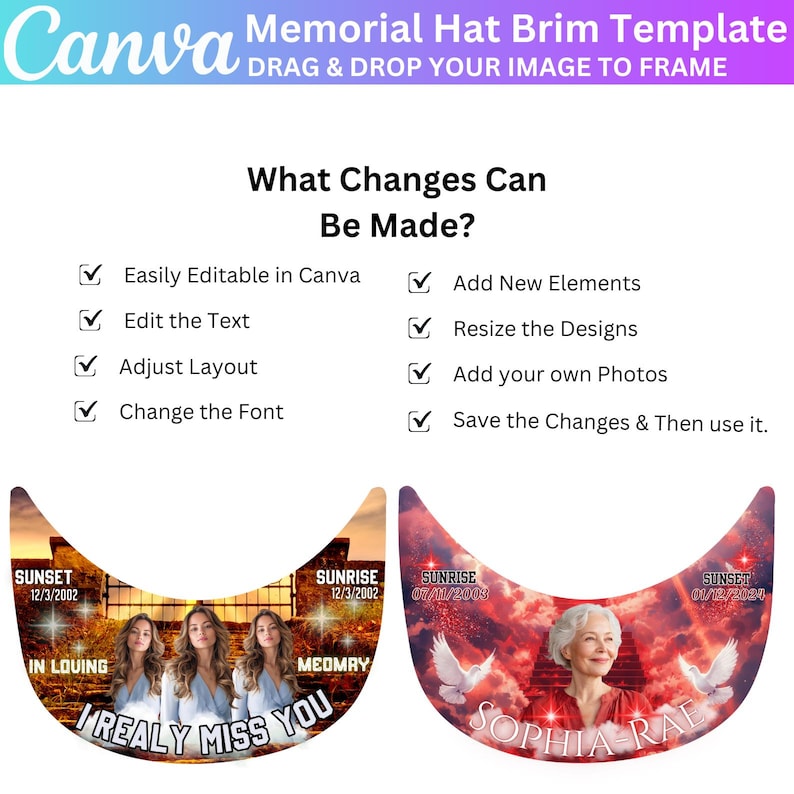 10 Memorial Hat Brim Template Bundle, Canva Editable in Loving Memory ...