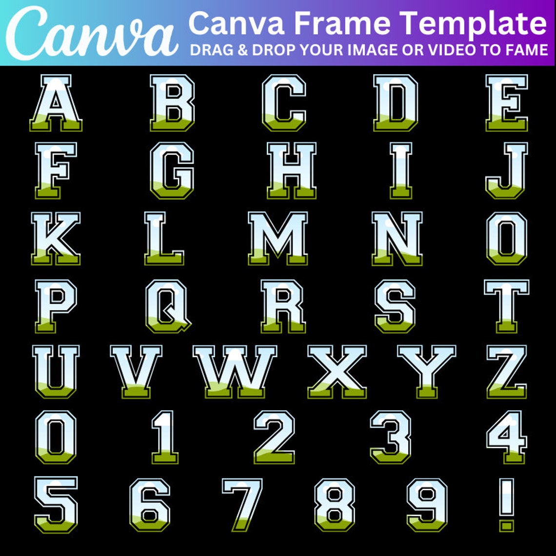 Canva Alphabets Template, Canva Alphabet Font, Canva Frame Template ...