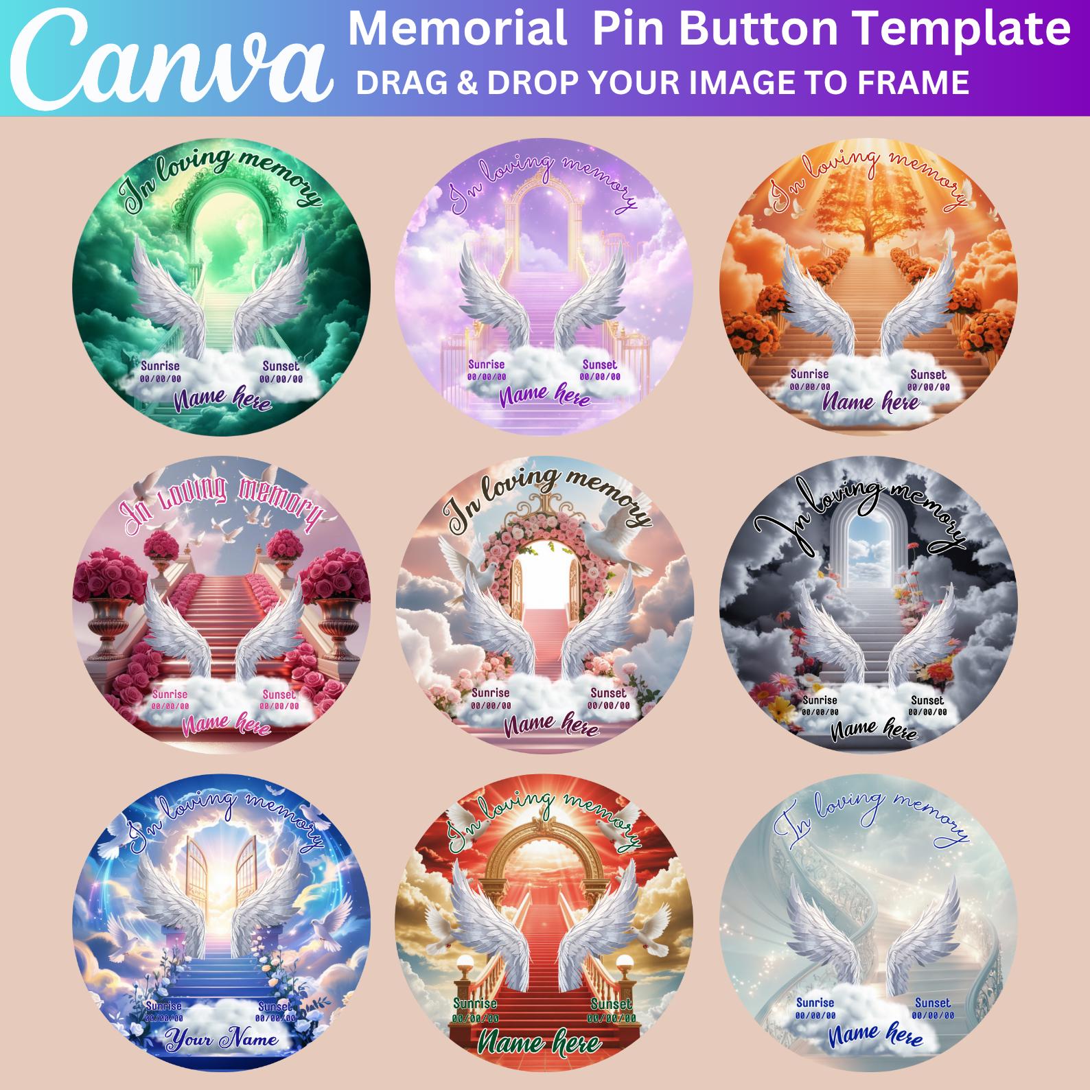 20 in Loving Memory Pin Button Bundle, Memorial Canva Editable ...