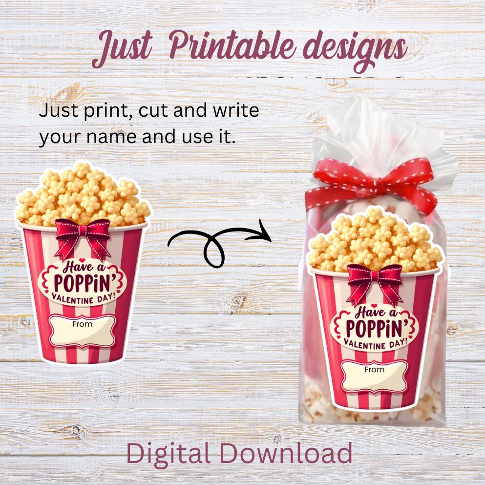 08 Printable Popcorn Valentine Labels, Classroom Valentines Treat Tags ...
