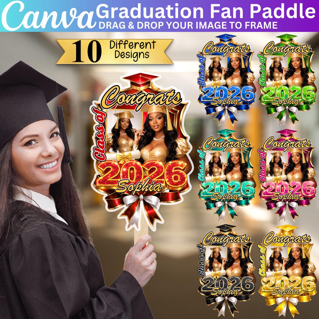 10 Grad Fan Paddle Canva Editable Template, Custom Paddle Fan, Class of ...