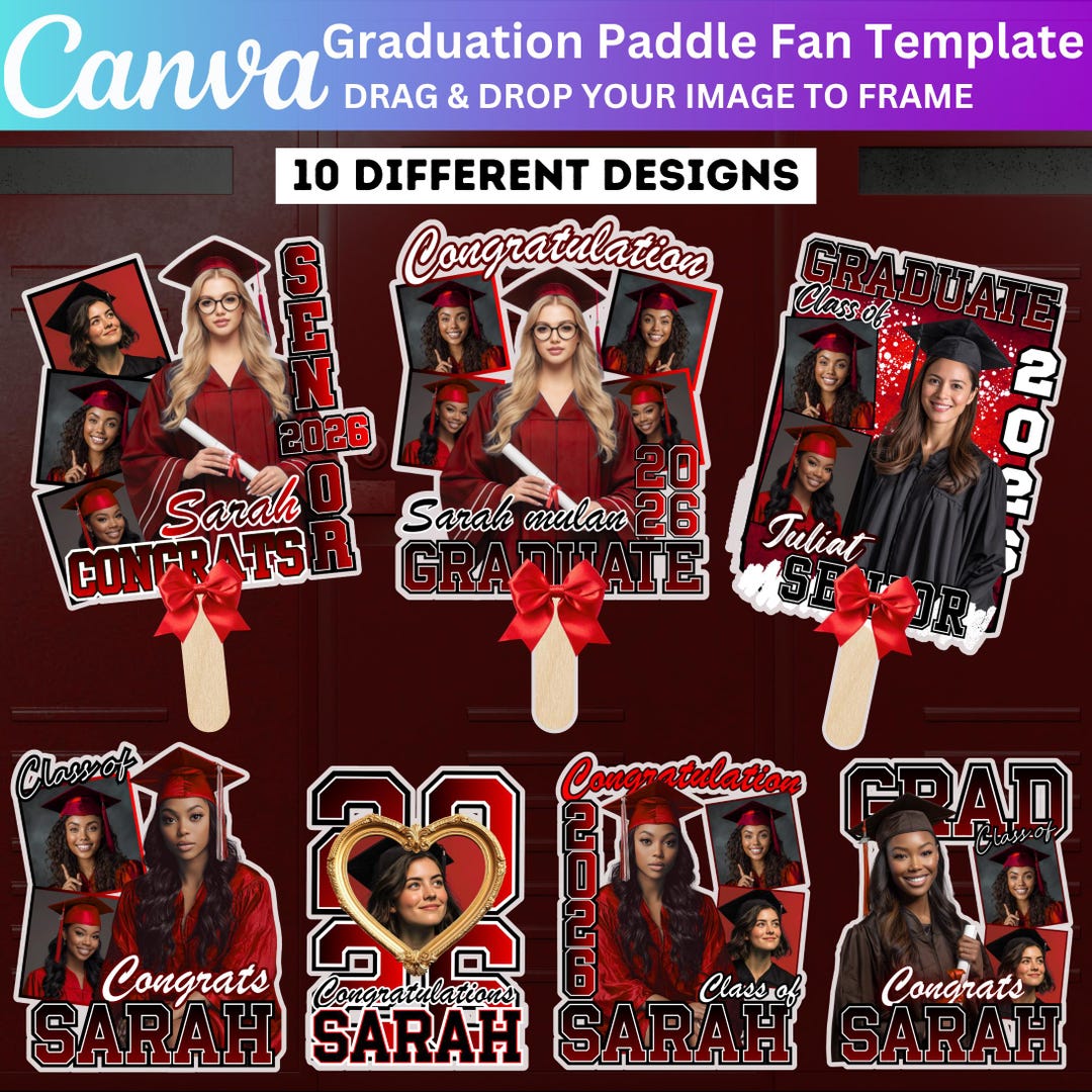 Red Graduation Fan Canva Editable Template, Graduation Paddle Fan Class ...
