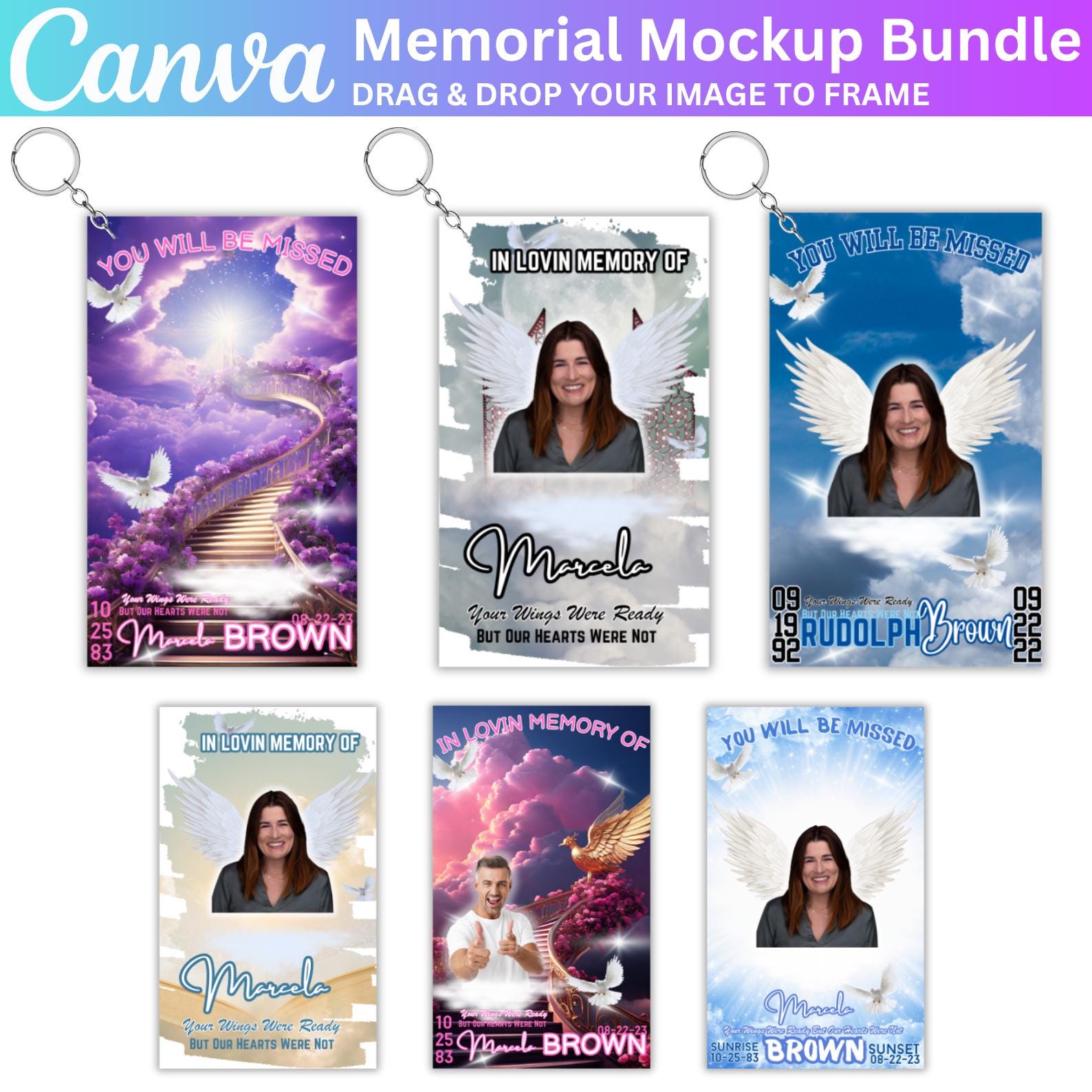 Blue Memorial Party Favor Canva Editable Bundle, Memorial Mockup Design ...