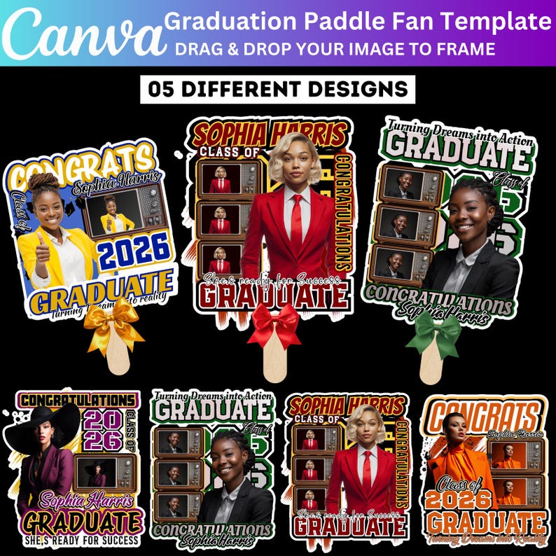 Graduation Fan Canva Editable Template, Custom Graduation Paddle Fan ...
