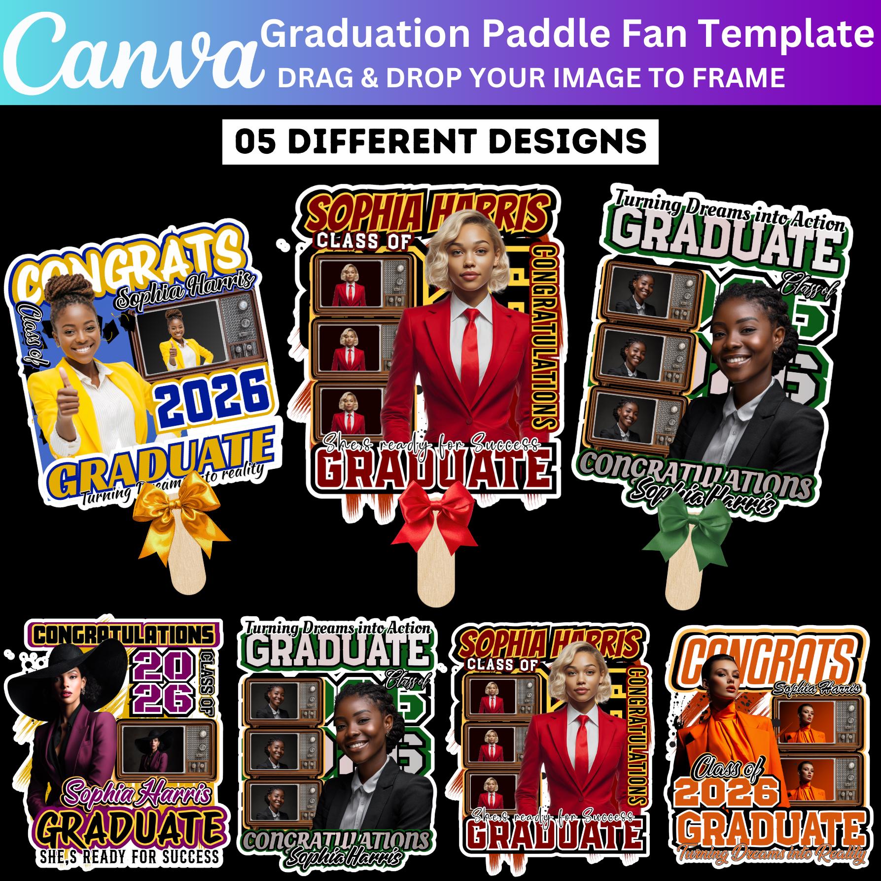 Graduation Fan Canva Editable Template, Custom Graduation Paddle Fan ...