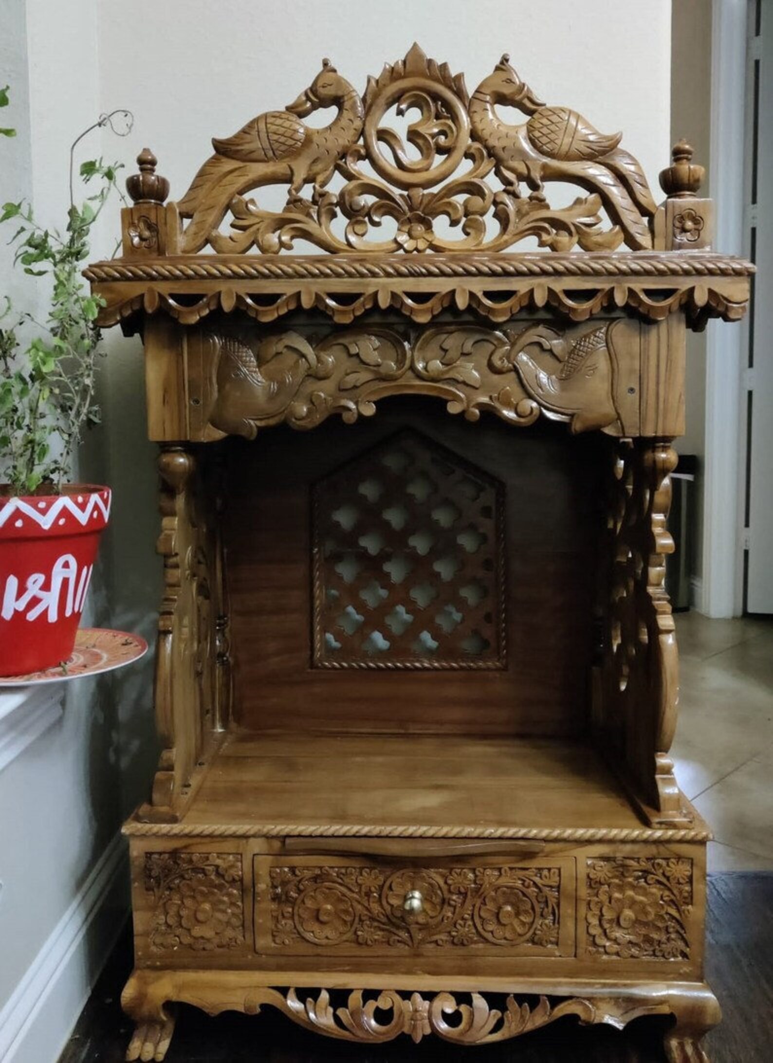 Wooden Pooja Mandir Home Temple Brown Teakwood Wood Craft Rested Pooja ...