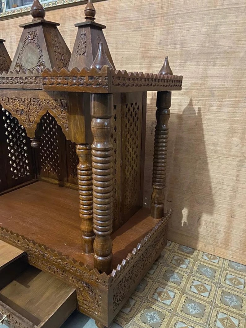 Carved Home Temple Pooja Mandir With Traditional Hand Carving Design ...