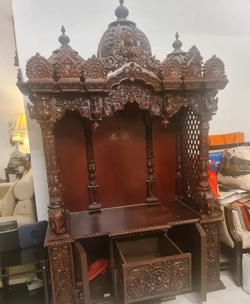 72 Big Wooden Home Temple Carving Handmade Pooja Mandir Natural Pooja ...