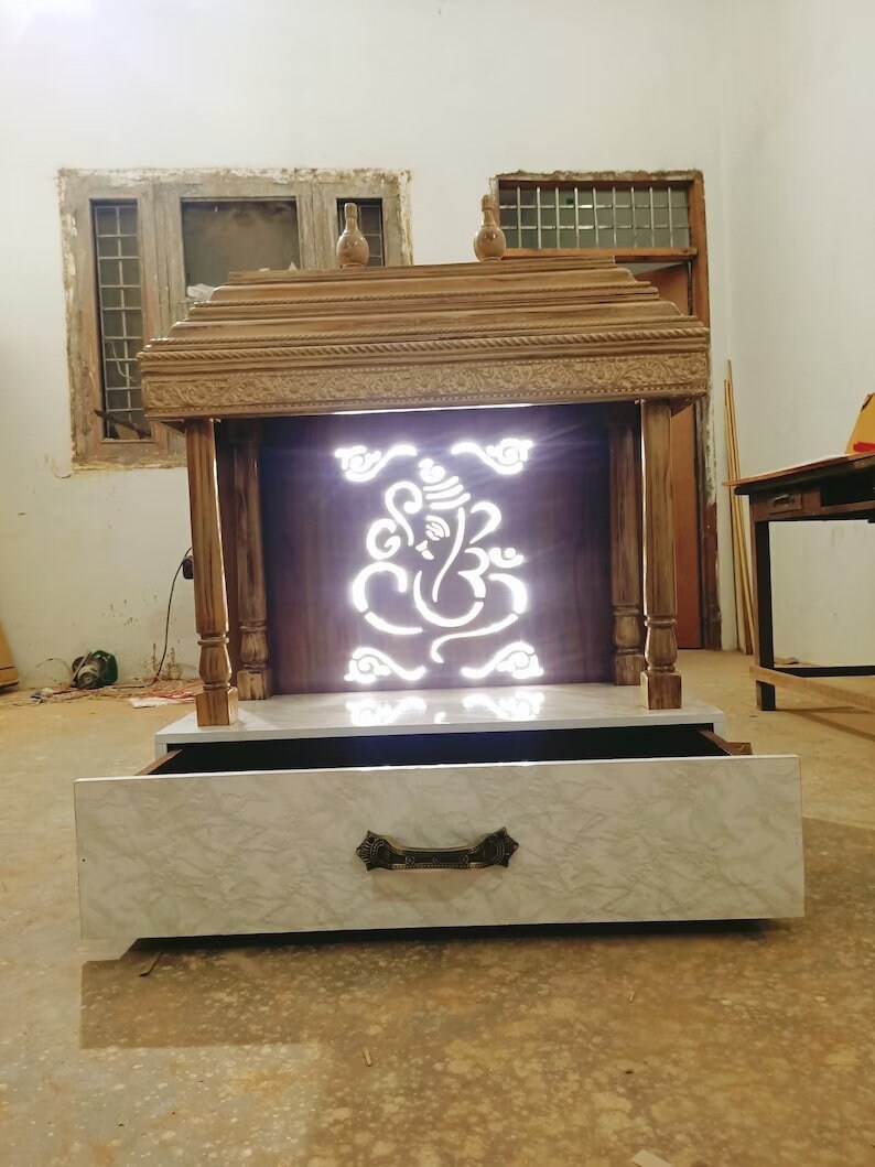 Lord Ganesha Home Temple/light Fixture Temple Mandir/hindu Mandir/wood ...