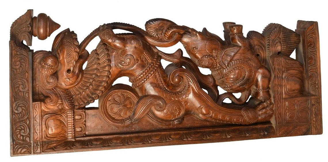 2 Pcs Pair of Lion Yali Dragon Statue Wall Bracket Door Entrance ...