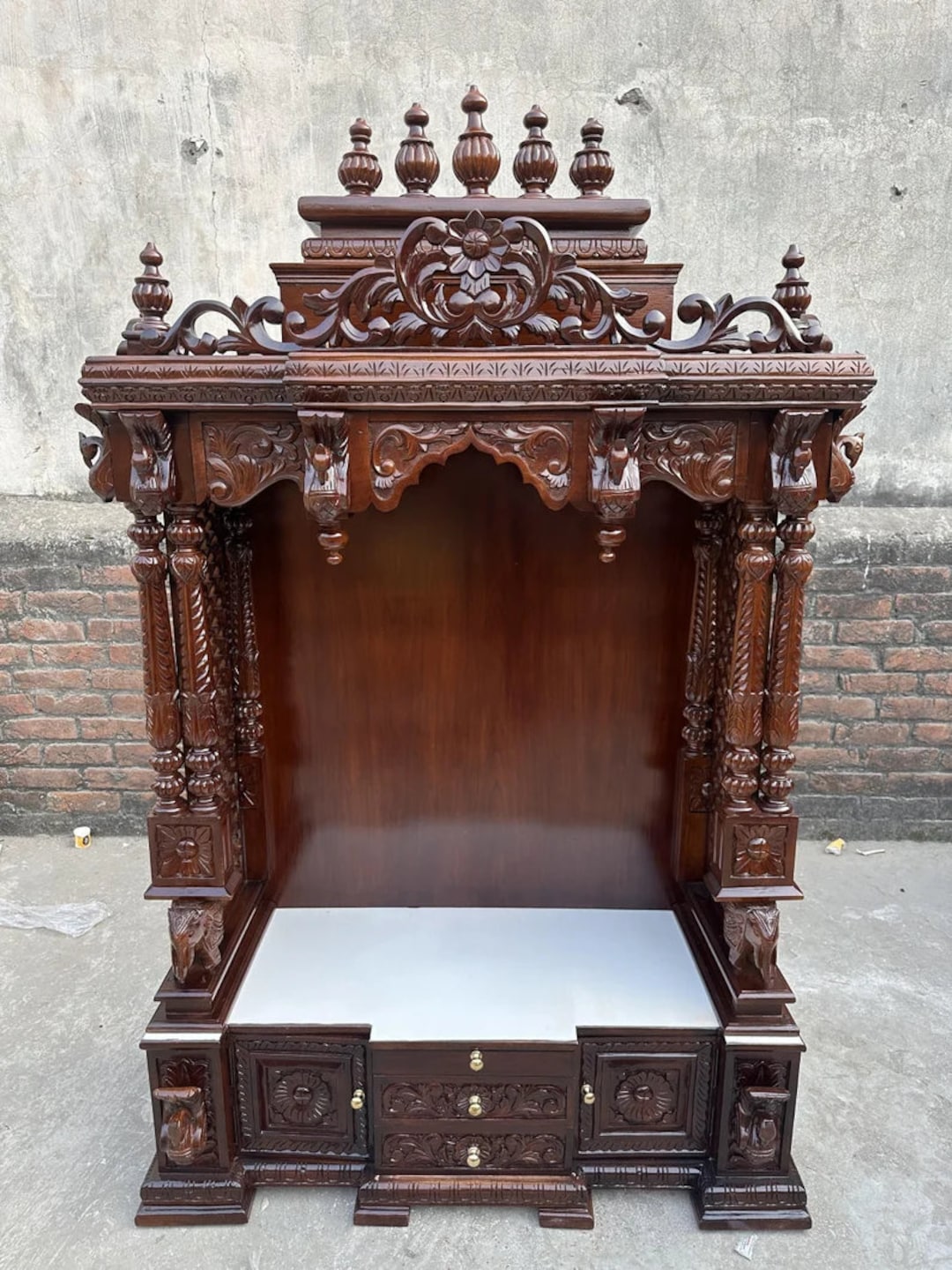 Teakwood Temple Home Temple Carving Handmade Wooden Mandir Natural ...