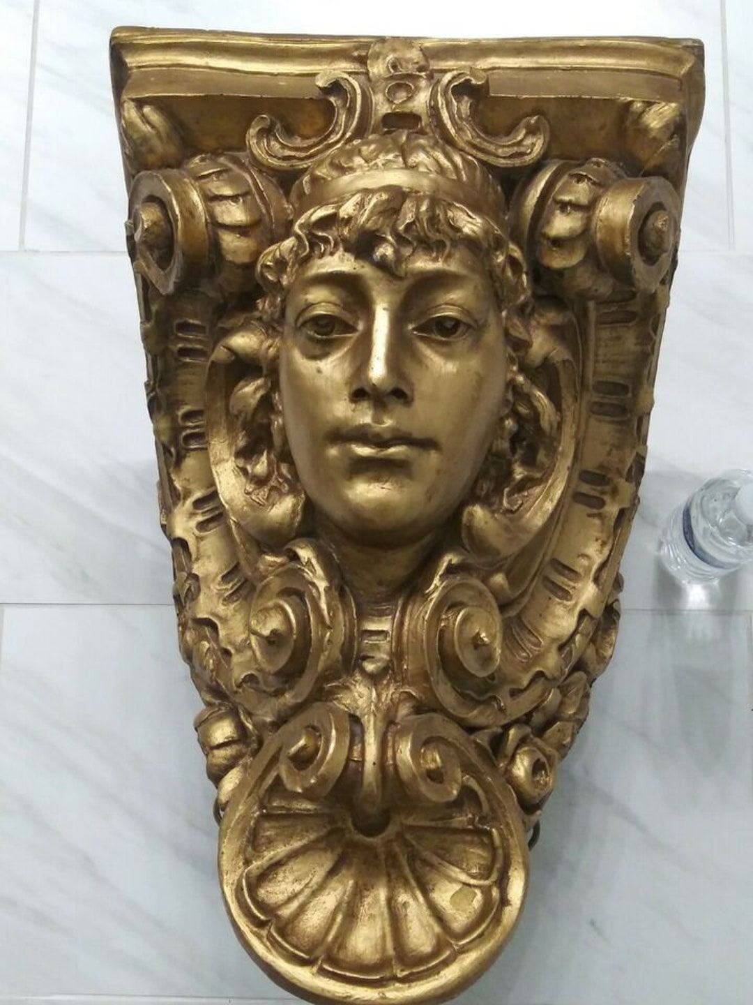 Big Architectural Woman Lady Statue Face Corbel Gold Wall Ceiling Shelf ...