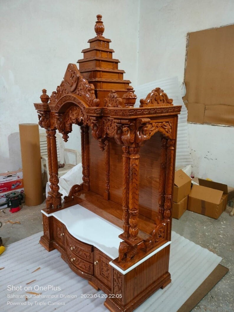 Designer Pooja Mandir Home Temple Carving Handmade Carving Wooden ...