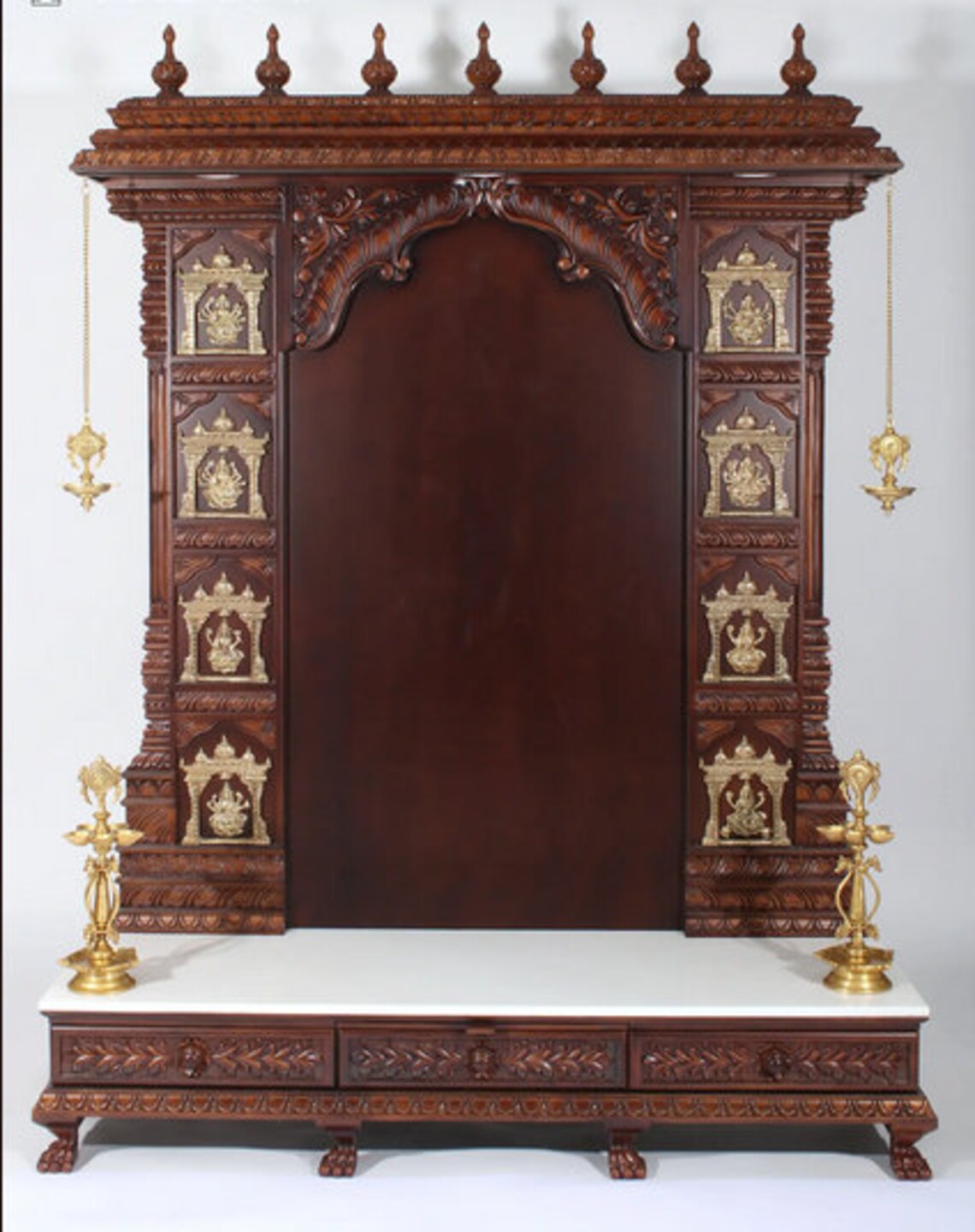 Home Temple/ashta Lakshmi Designer Temple With Brass Lamps/hindu Mandir ...