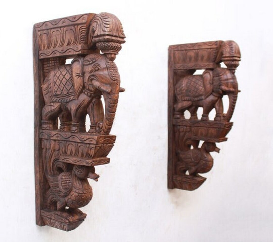 Elephant Wall Corbels Solid Wood Corbels Wall Bracket Home Decor Pair ...