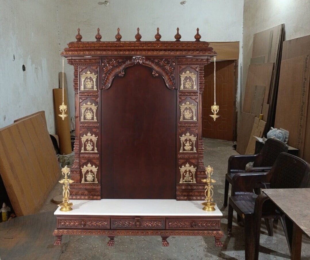 Home Temple/ashta Lakshmi Designer Temple With Brass Lamps/hindu Mandir ...