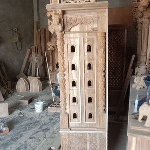 40 Bells Pooja Mandir, Home Temple With Doors Drawers Handmade Carved ...