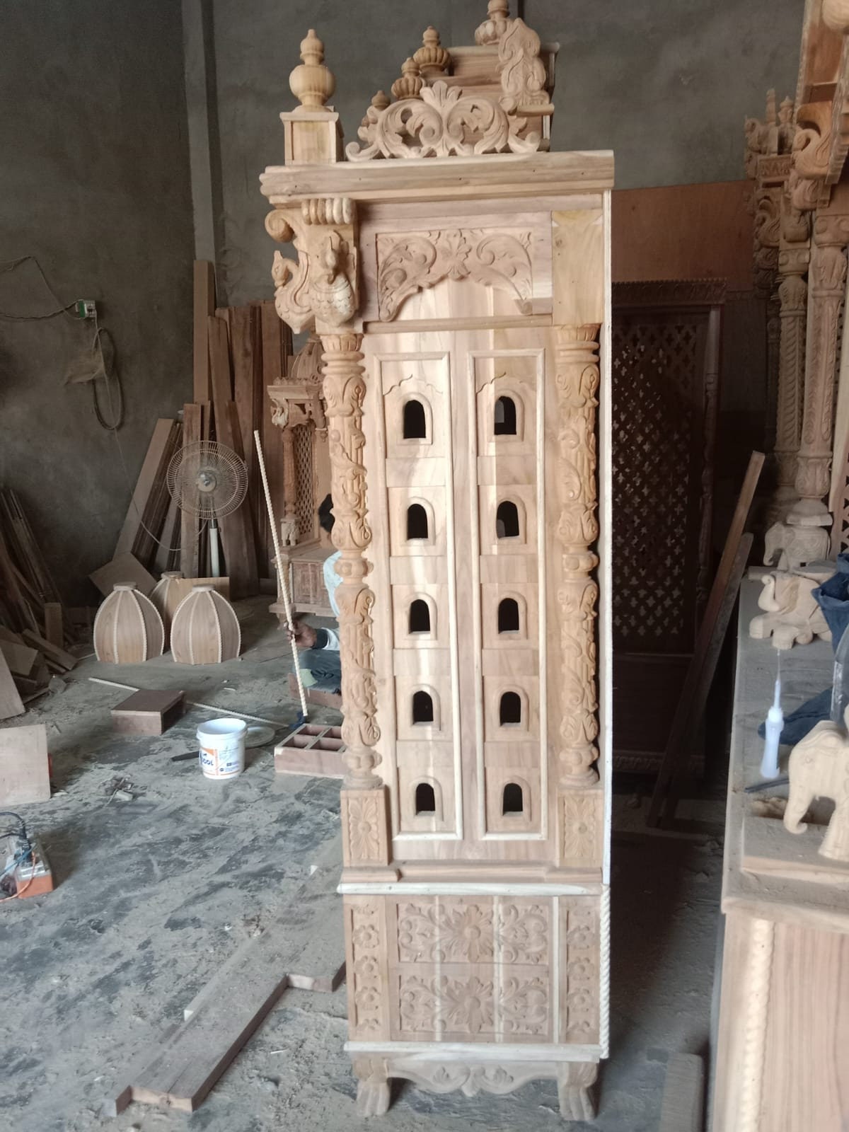 40 Bells Pooja Mandir, Home Temple With Doors Drawers Handmade Carved ...