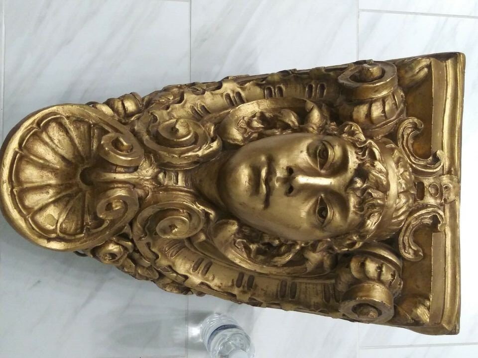 Big Architectural Woman Lady Statue Face Corbel Gold Wall Ceiling Shelf ...