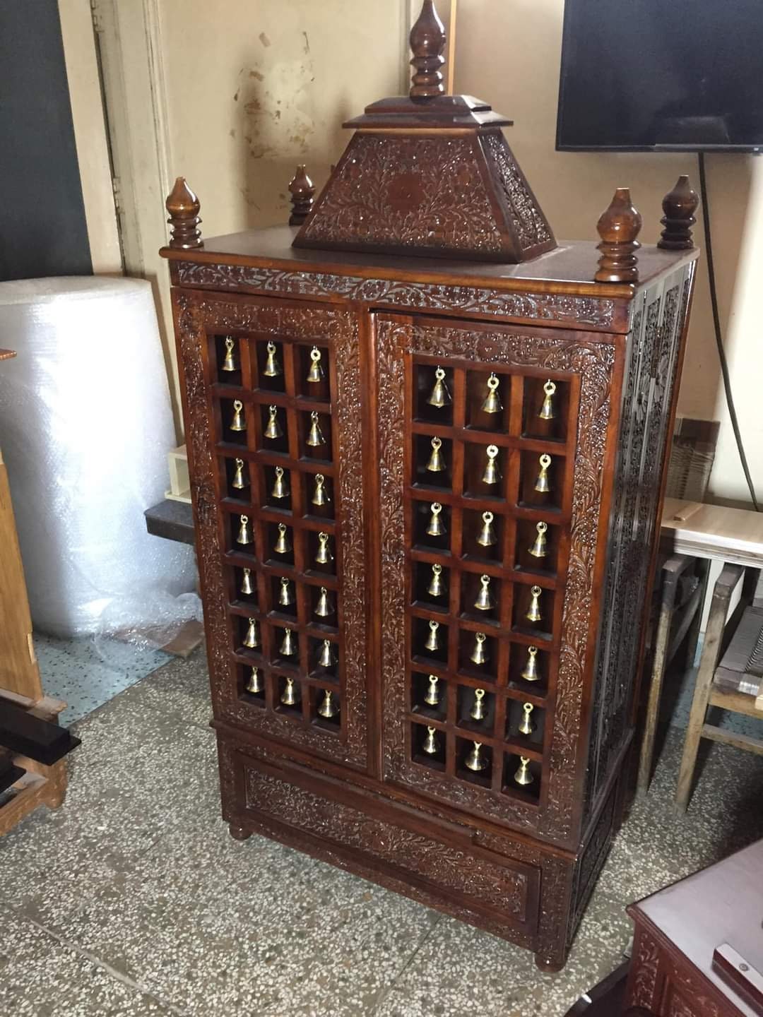 Temple With Doors Bells Gumbad Mandapwooden Home Temple Wood Home Pooja ...