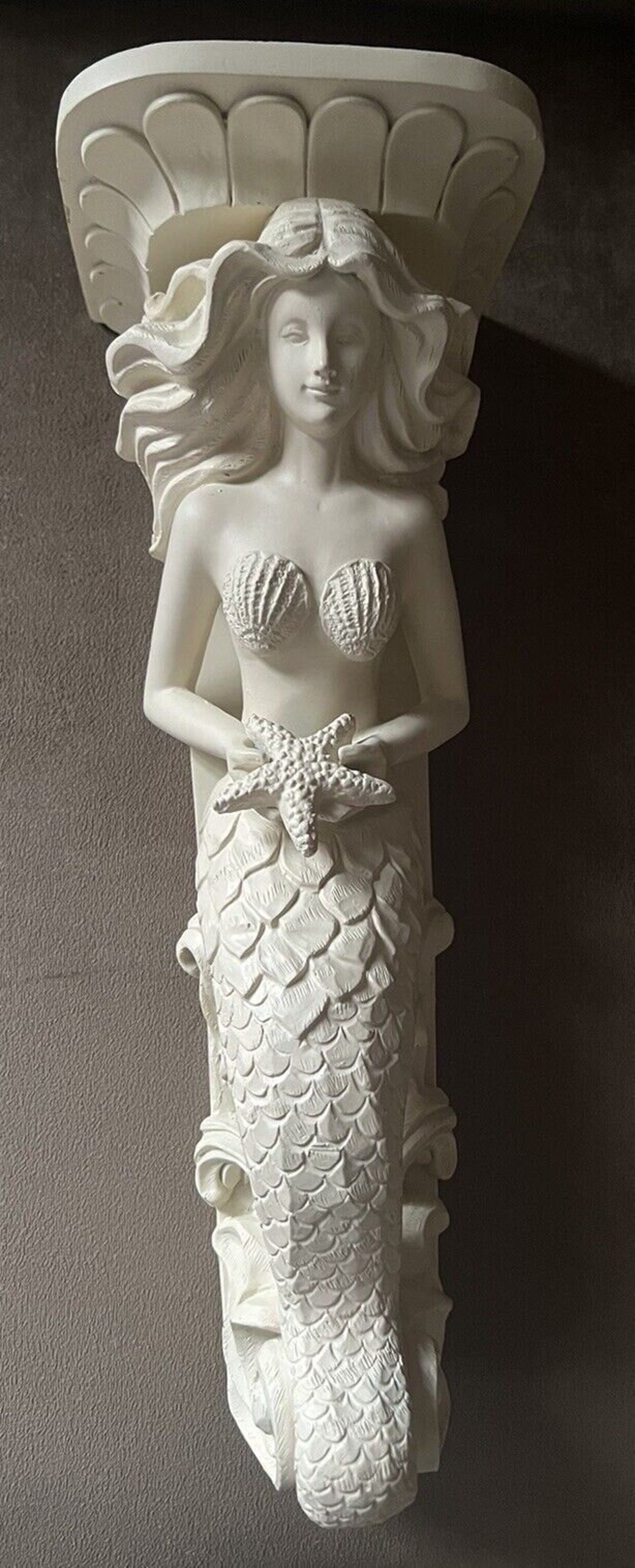 MERMAID Wall Mount Statue Corbel ARCHITECTURAL Accent Wood Bracket/wall ...