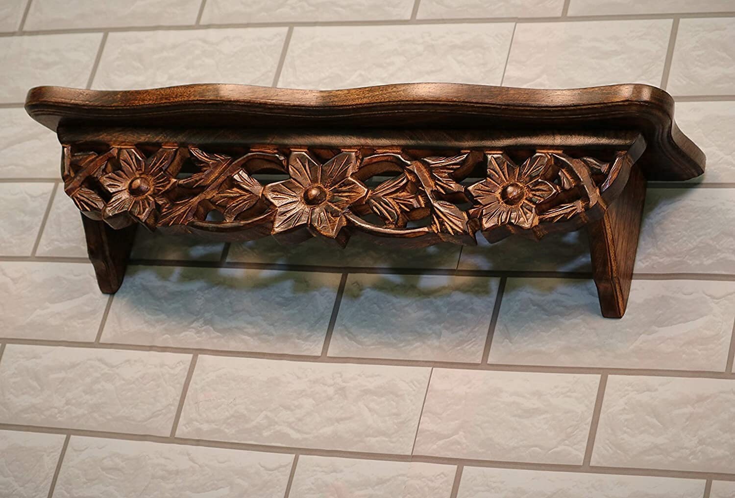 Wooden Wall Shelf Carved Flower Shelf Wall Hangings Floating Shelf ...
