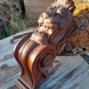 Pair of Wooden Hand Carved Lion Head Furniture Home Loft ARCHITECTURAL ...