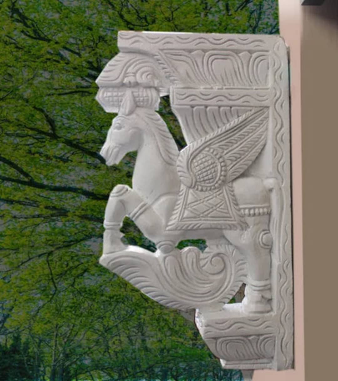 Winged Flying White Horse Wall Bracket Pair Wall Decor Wooden Corbel ...