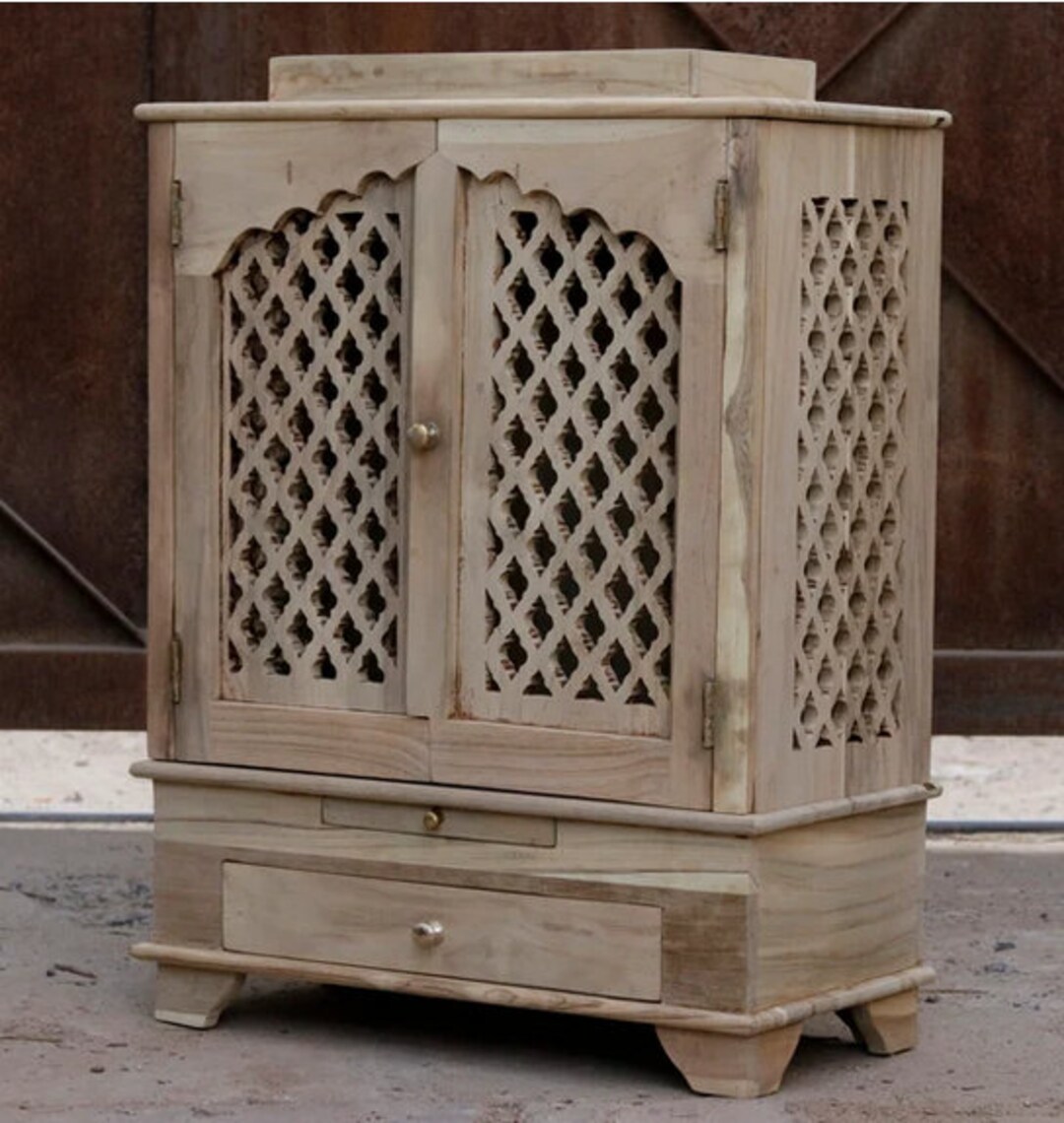 Hindu Temple Inspired Handcrafted Wooden Pooja Mandir: Elegant Jali ...