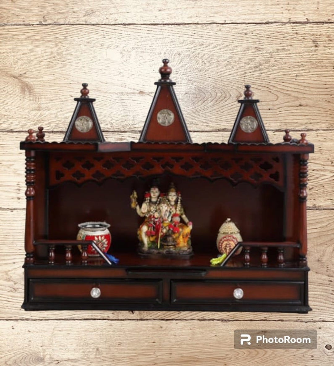 Woodwn Temple Brown Sheesham Wood Floor Rested Mandir Without Door ...