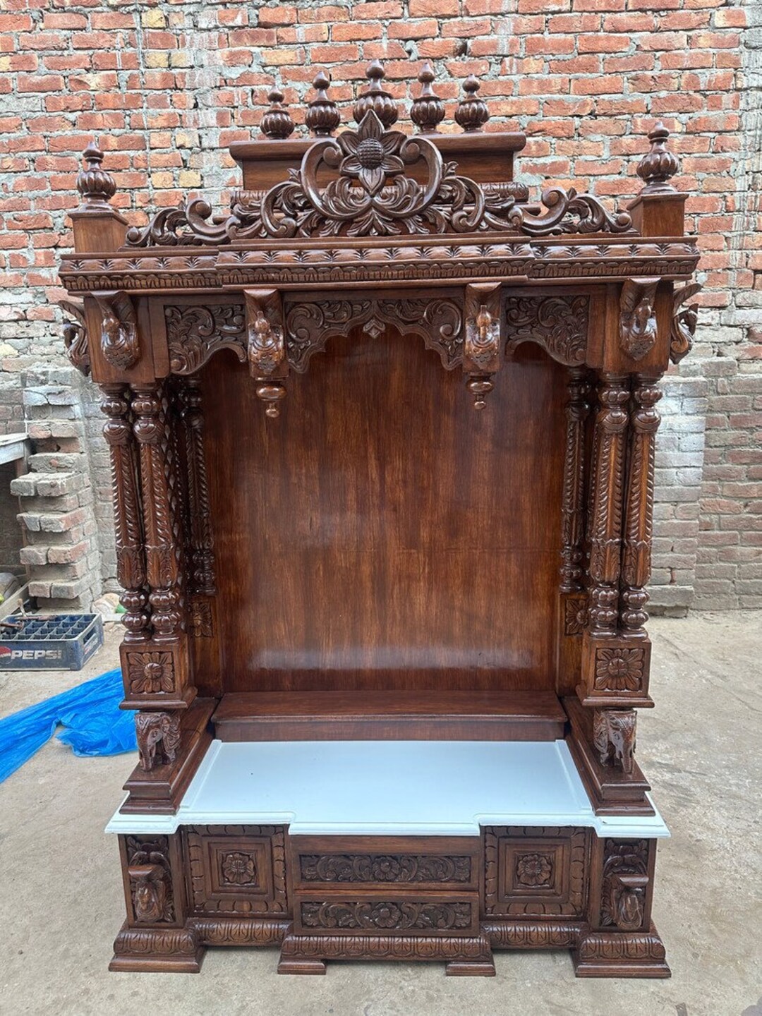 Home Temple Pooja Mandir Temple Carving Handmade Wooden Mandir Natural ...