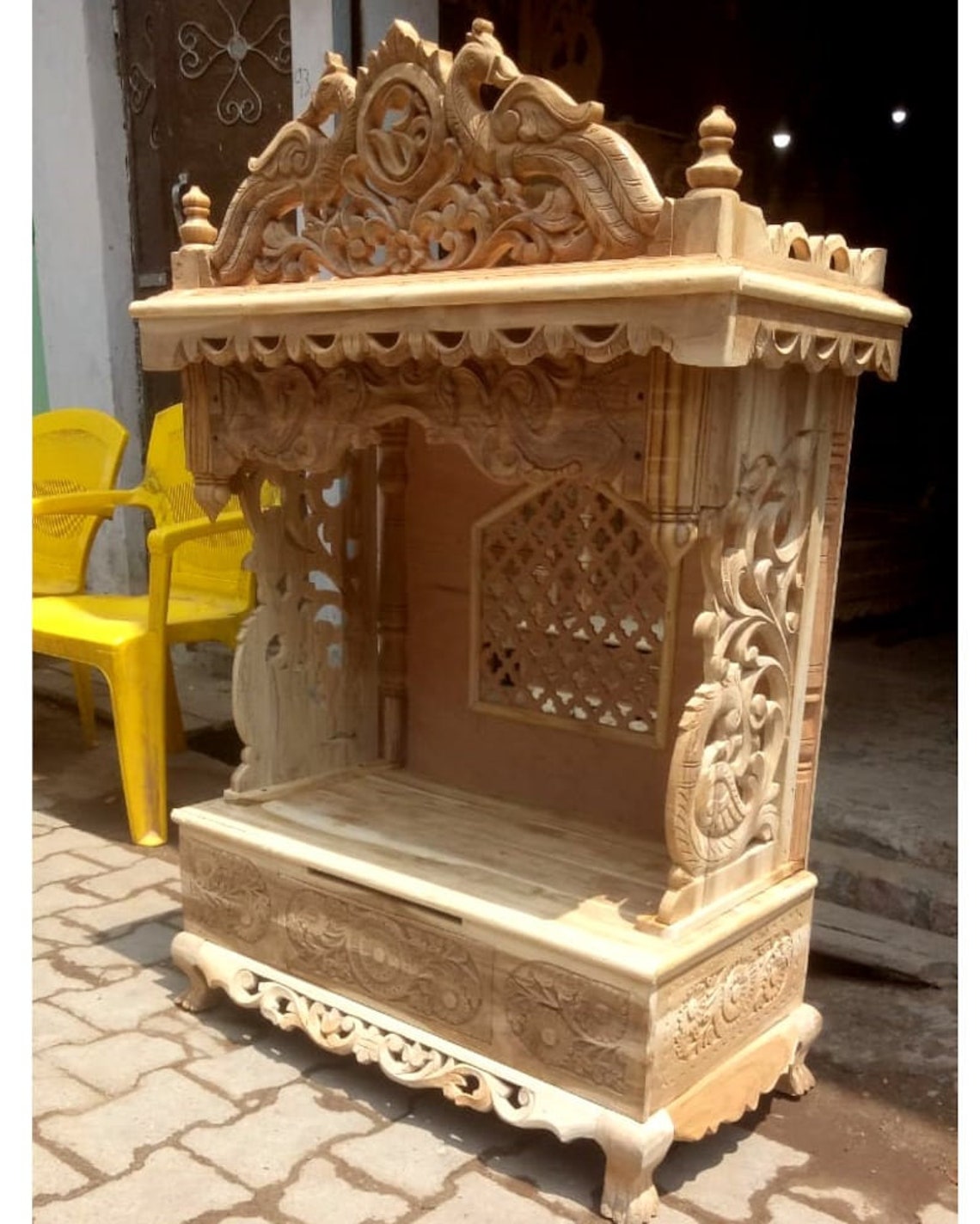 Wooden Pooja Mandir Home Temple Brown Teakwood Wood Craft Rested Pooja ...