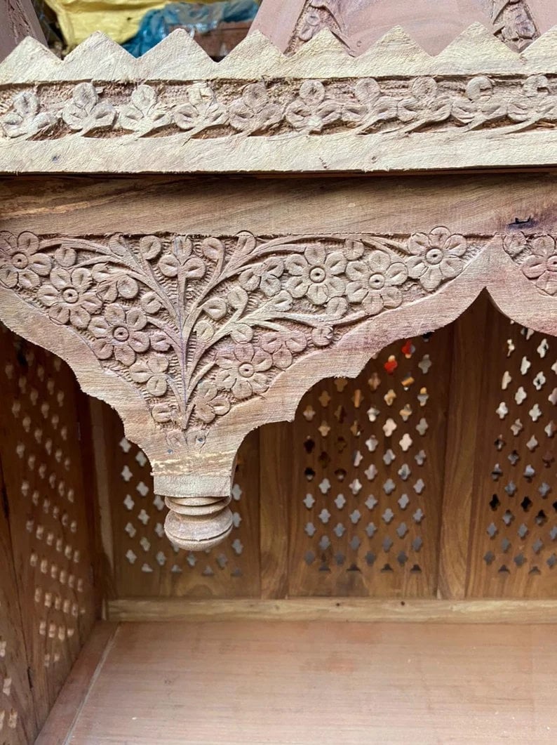 Carved Home Temple Pooja Mandir With Traditional Hand Carving Design ...